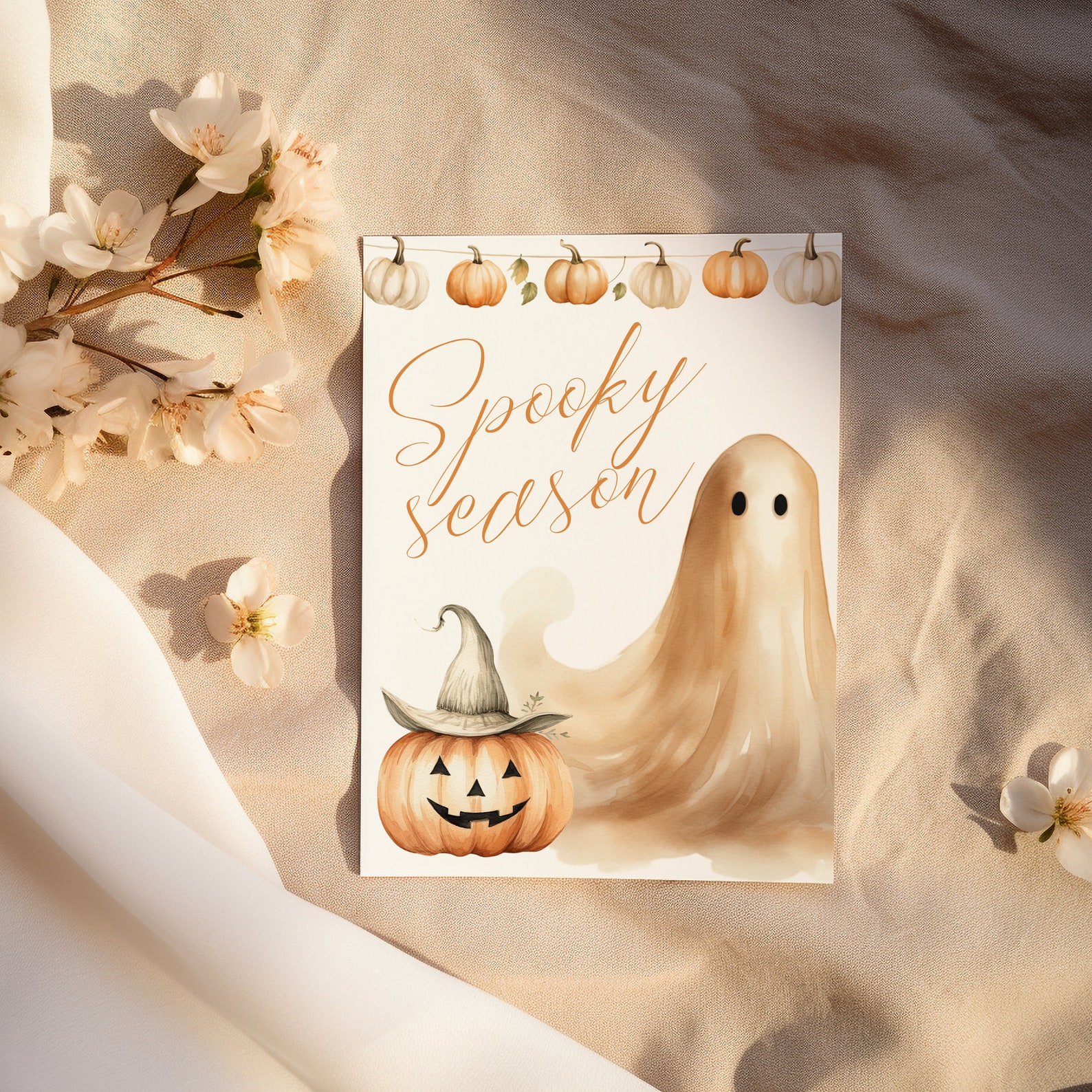 Watercolor Halloween Clipart: Beige Spooky PNG Set (commercial Use) - Etsy