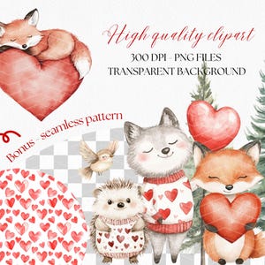 Valentine Woodland Animal Clipart: Boho Nursery Art (digital Download ...