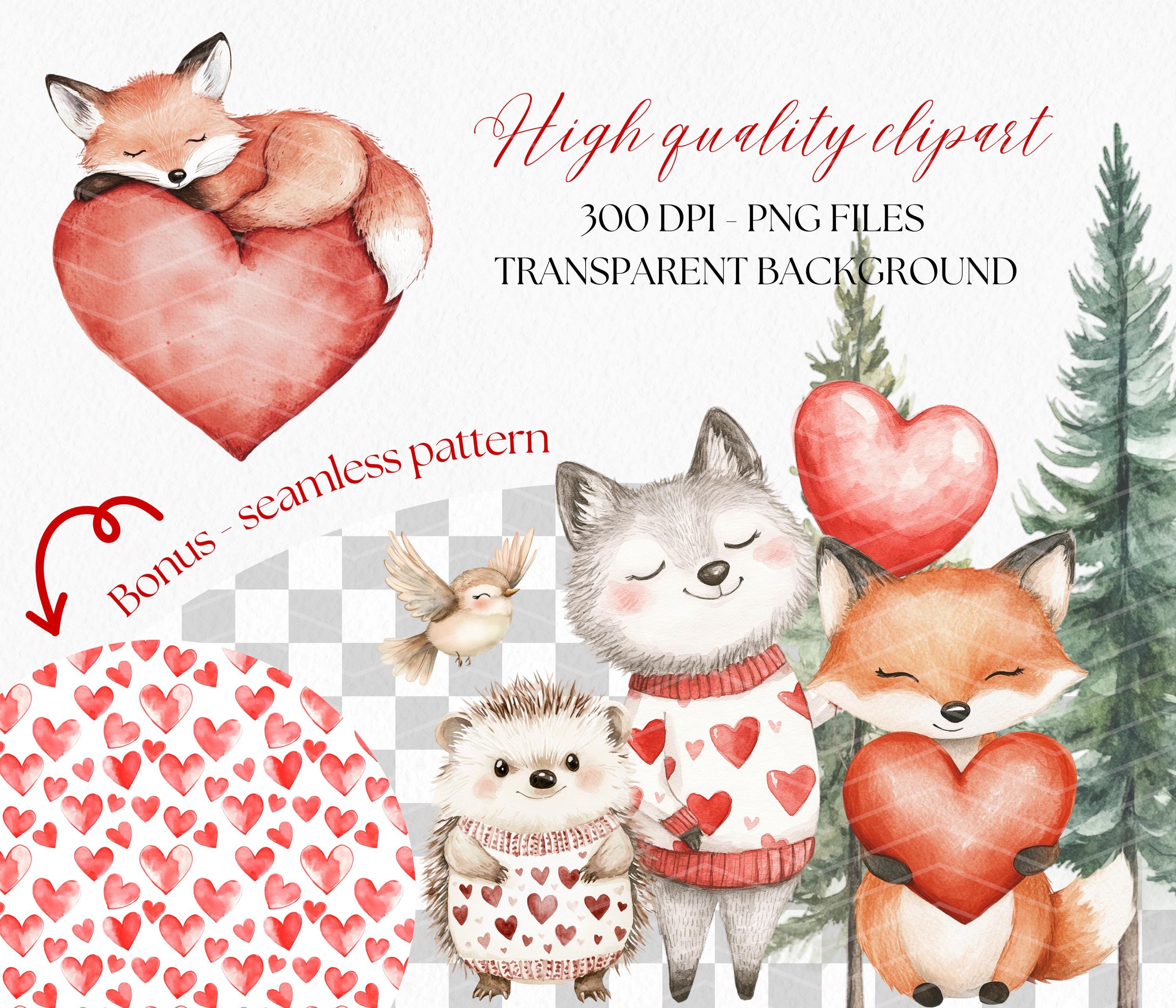 Valentine Woodland Animal Clipart: Boho Nursery Art (digital Download ...