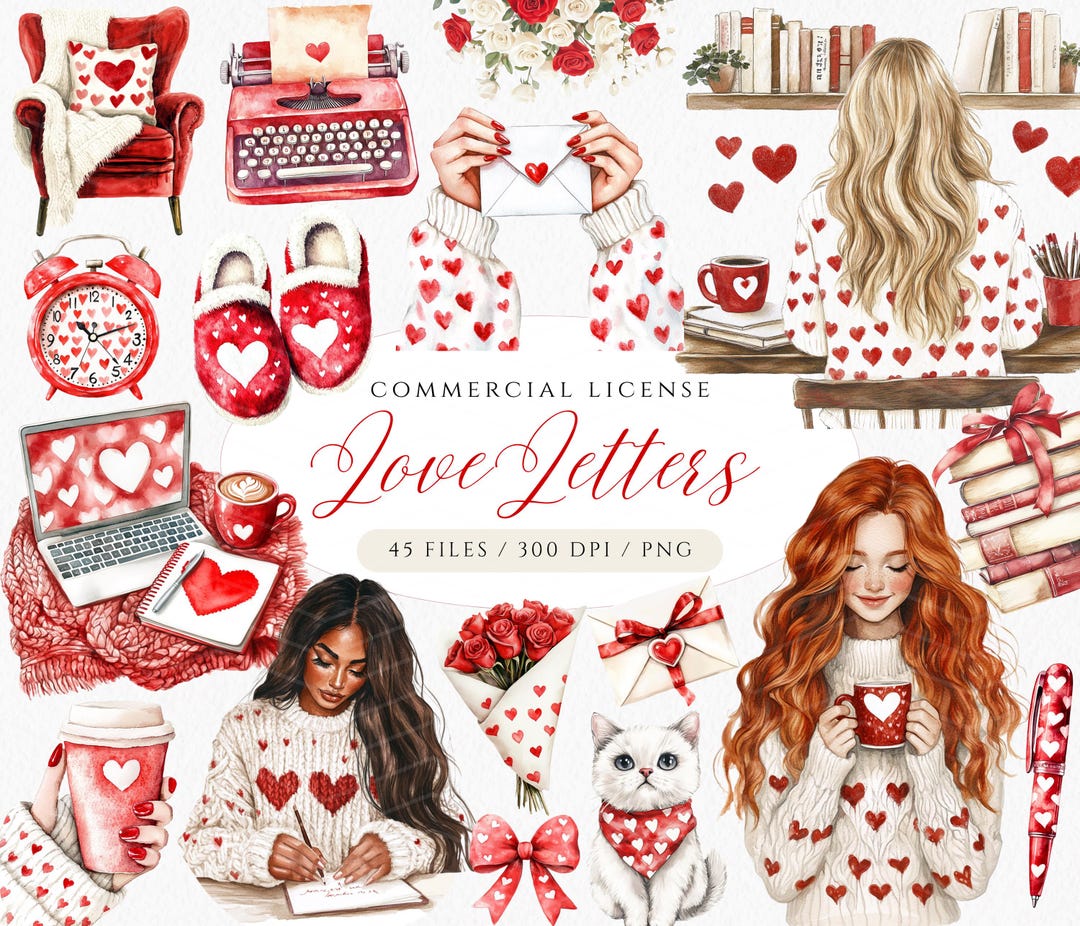 Valentine's Day Clipart Bundle: Love Day PNG Graphics (digital Download ...