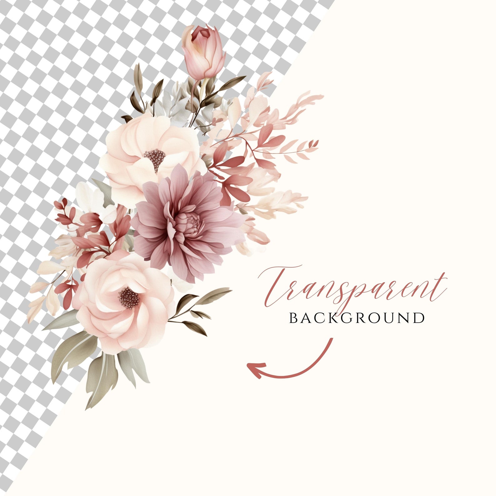 Dusty Rose Floral Clipart Dusty Pink Flowers Blush Floral - Etsy