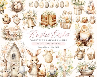 Watercolor Easter Clipart Bundle, Spring Clipart, Easter Bunny, Easter ...