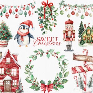 Watercolor Christmas Clipart Bundle: Santa's Village, Reindeer, Elf ...