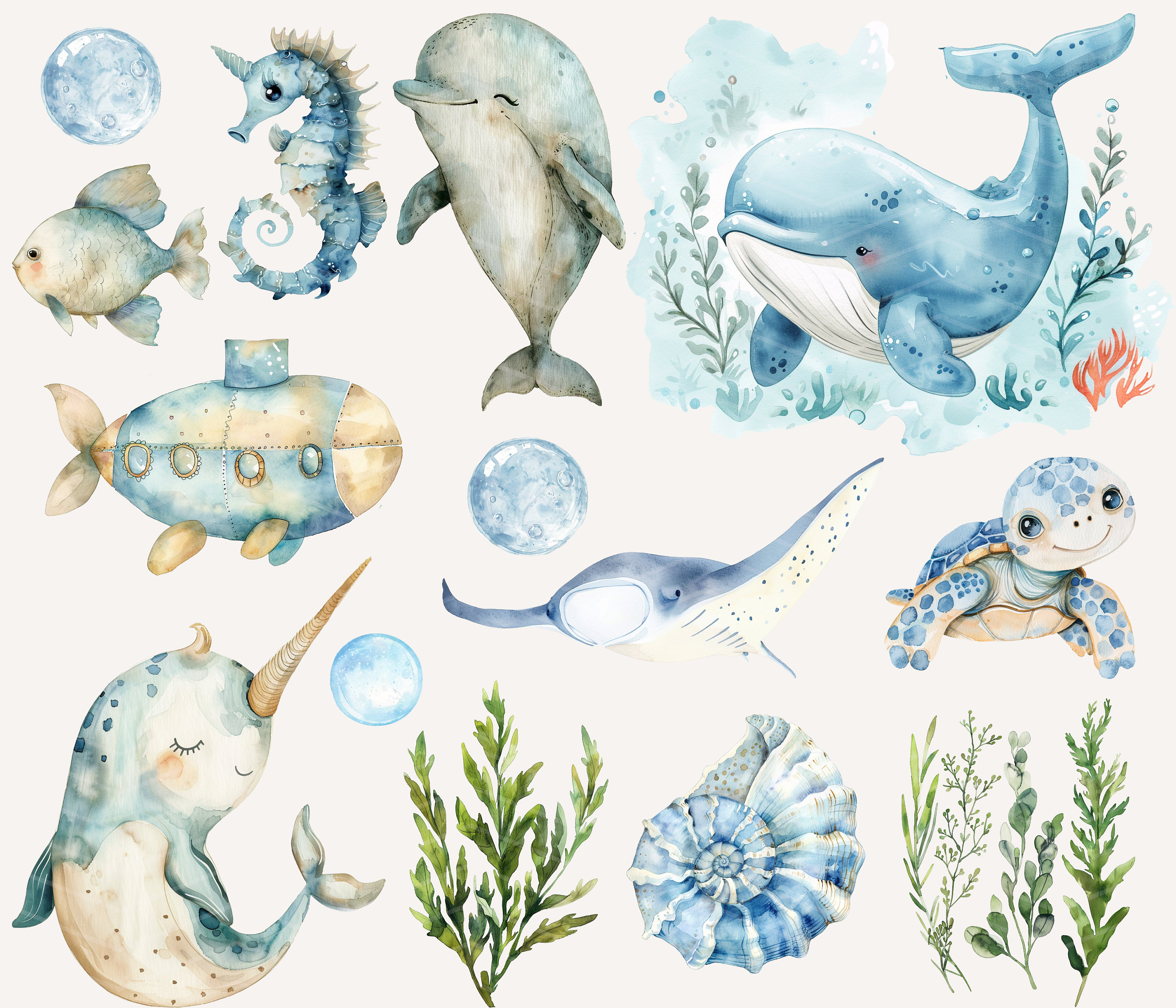 Watercolor Sea Animal Clipart Bundle: Under the Sea Ocean Nursery Art ...