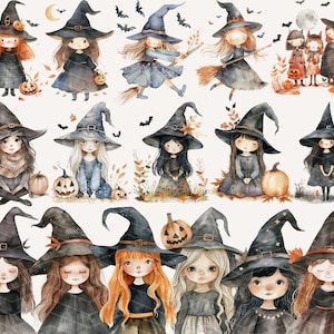 Halloween Clipart Bundle, Watercolor Witch, Pumpkin, Ghost (digital ...