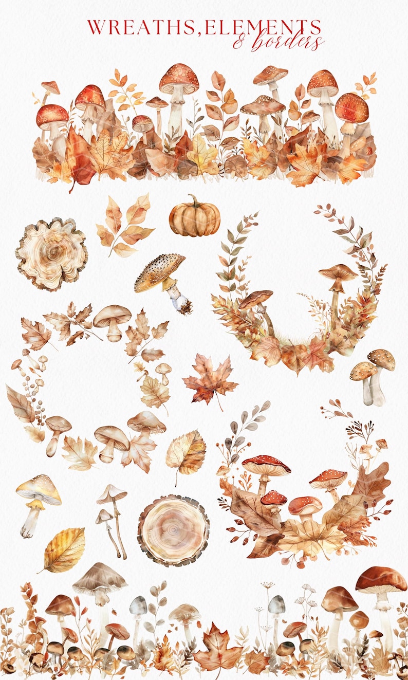 Fall Woodland Clipart: Watercolor Forest Animals, Wreaths, and Borders ...