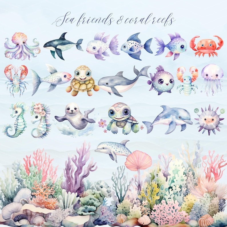 Pastel Under the Sea Clipart Mermaid Clipart Sea Creatures - Etsy UK