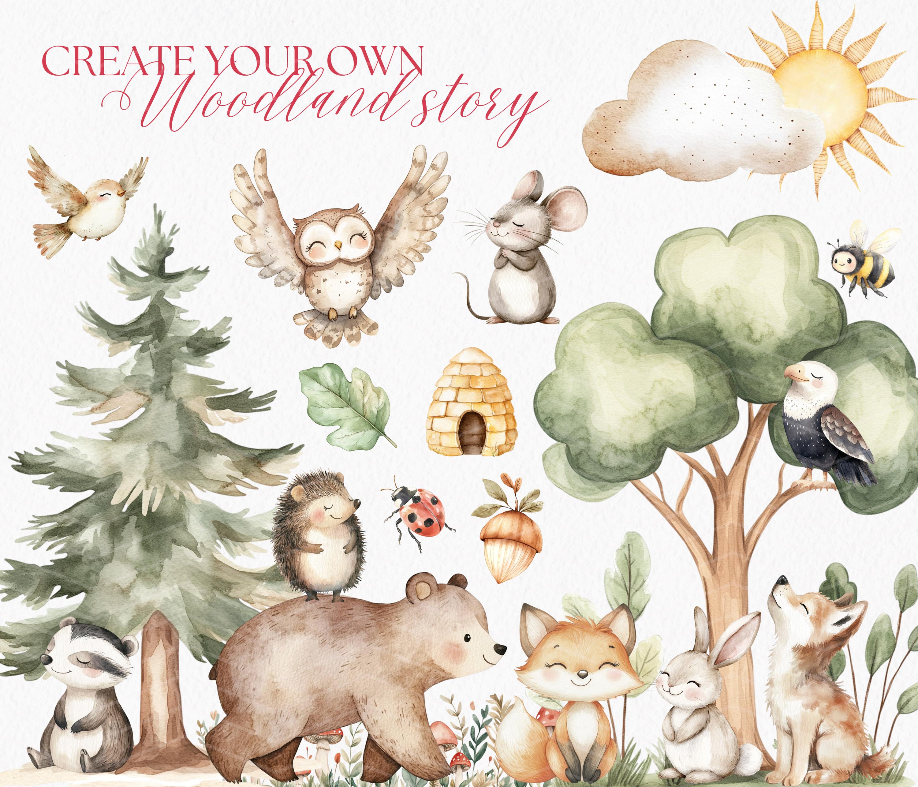 Watercolor Woodland Animals Clipart: Boho Nursery Decor (PNG Digital ...
