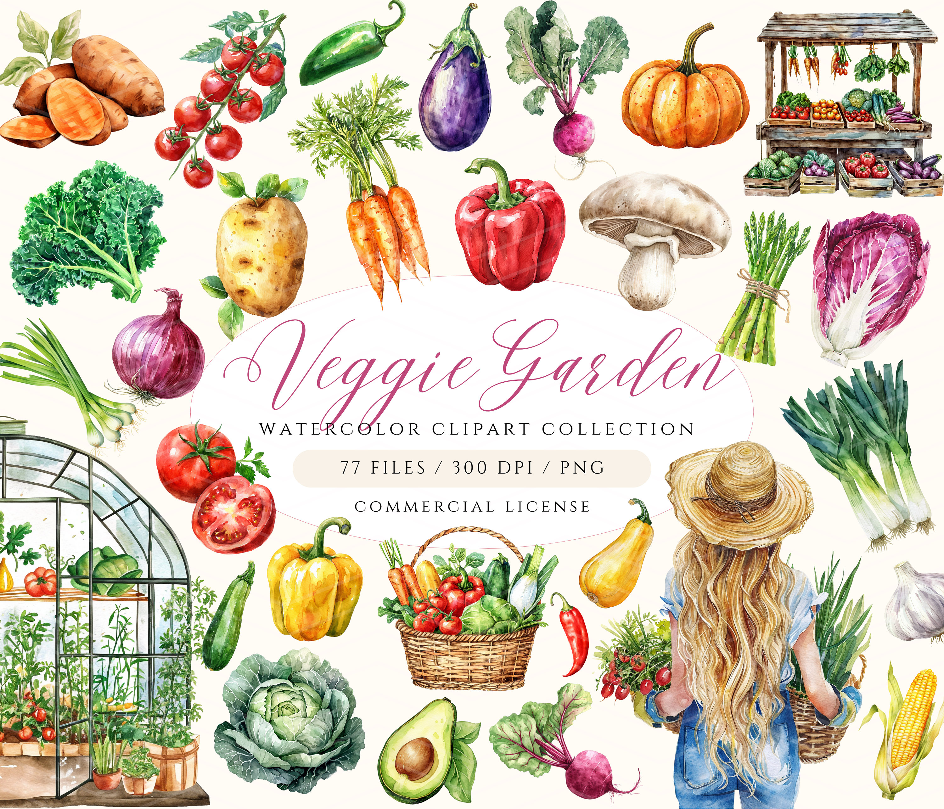 Vegetable Watercolor Clipart Set: Garden Veggies PNG (digital Download ...