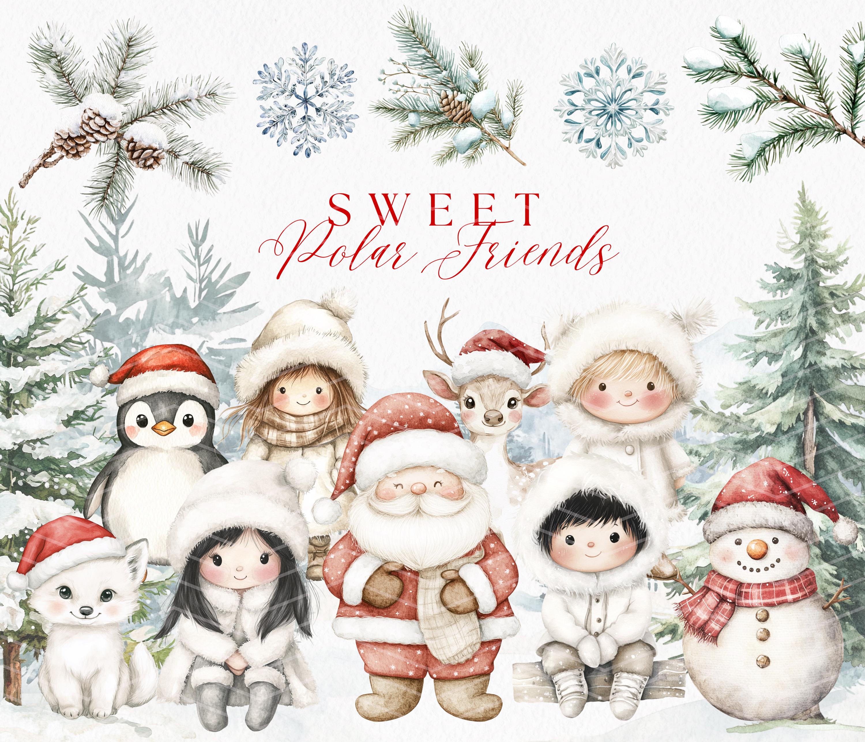 Watercolor Arctic Animals Clipart: Christmas Polar Friends PNG (36 ...