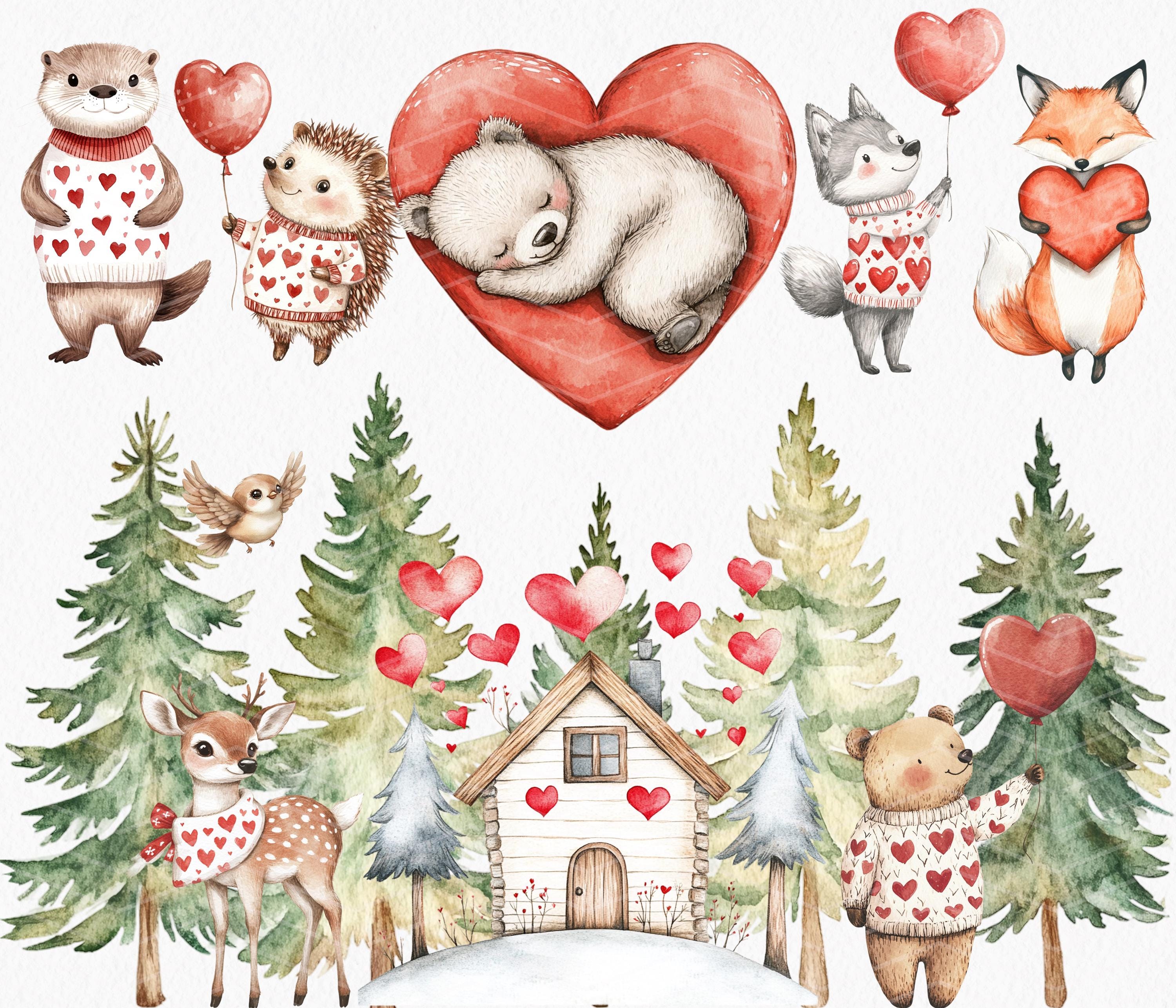 Valentine Woodland Animal Clipart: Boho Nursery Art (digital Download ...
