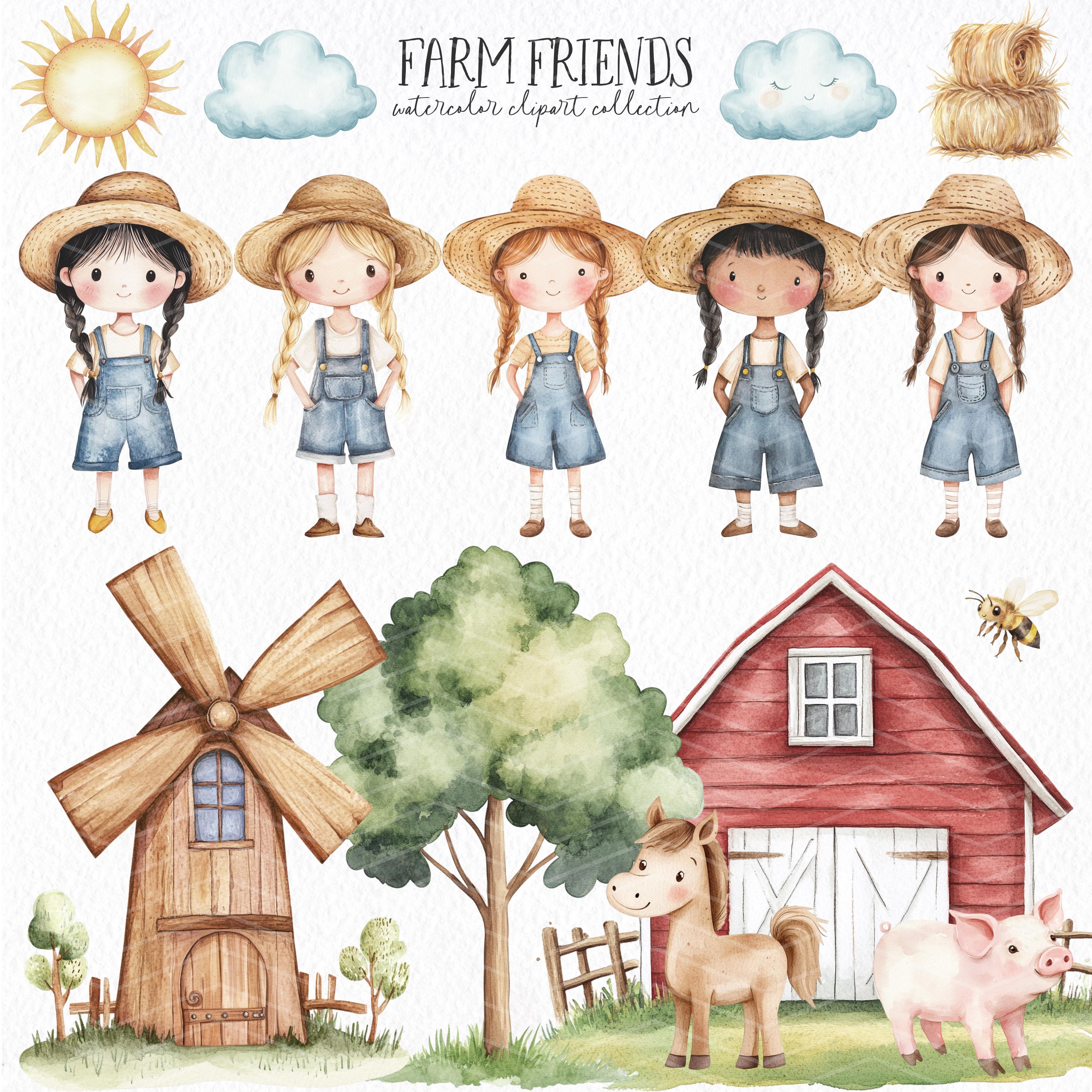 Farm Animals Watercolor Clipart PNG, Farm Nursery Art, Barnyard Friends ...
