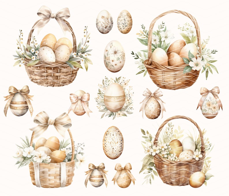 Watercolor Easter Clipart Bundle: Bunny, Eggs, Lamb, Tulips (PNG ...
