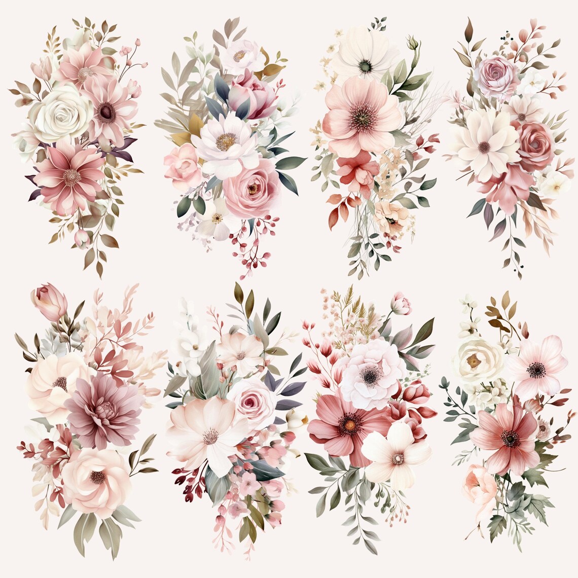 Dusty Rose Floral Clipart Dusty Pink Flowers Blush Floral - Etsy