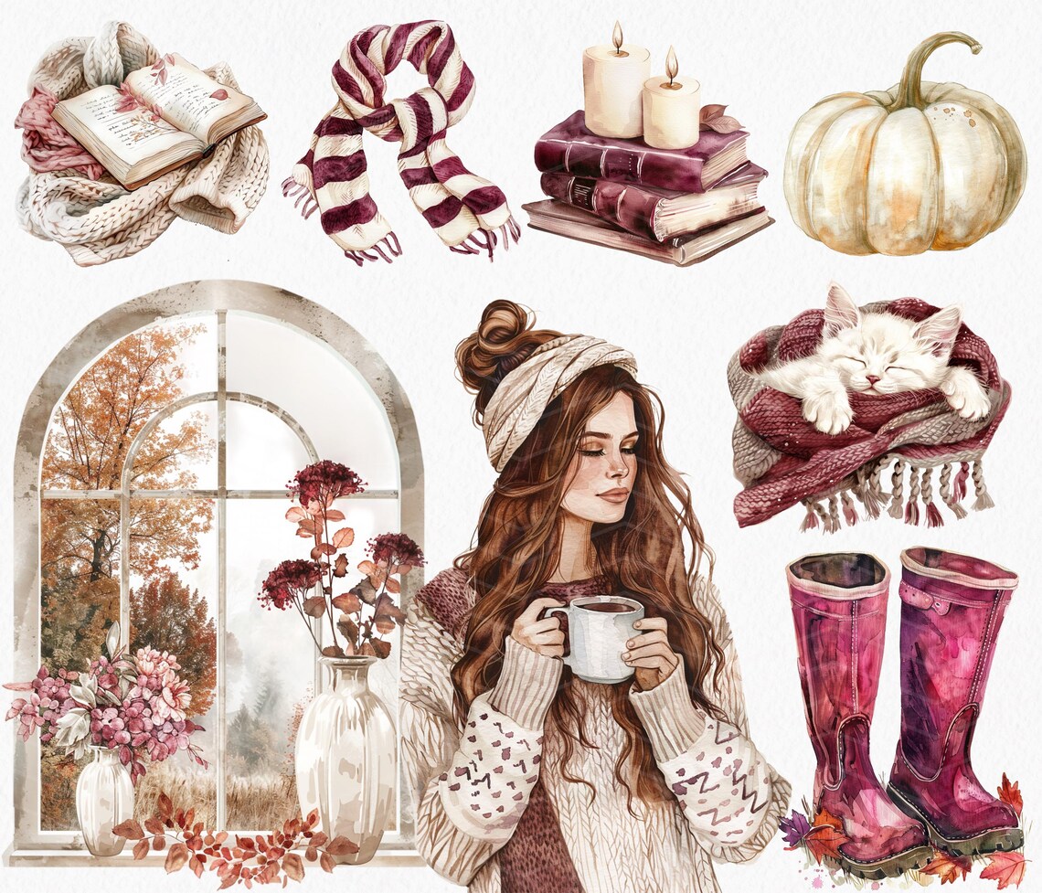 Burgundy Sweater Weather Clipart: Autumn Fall PNG (digital Download) - Etsy