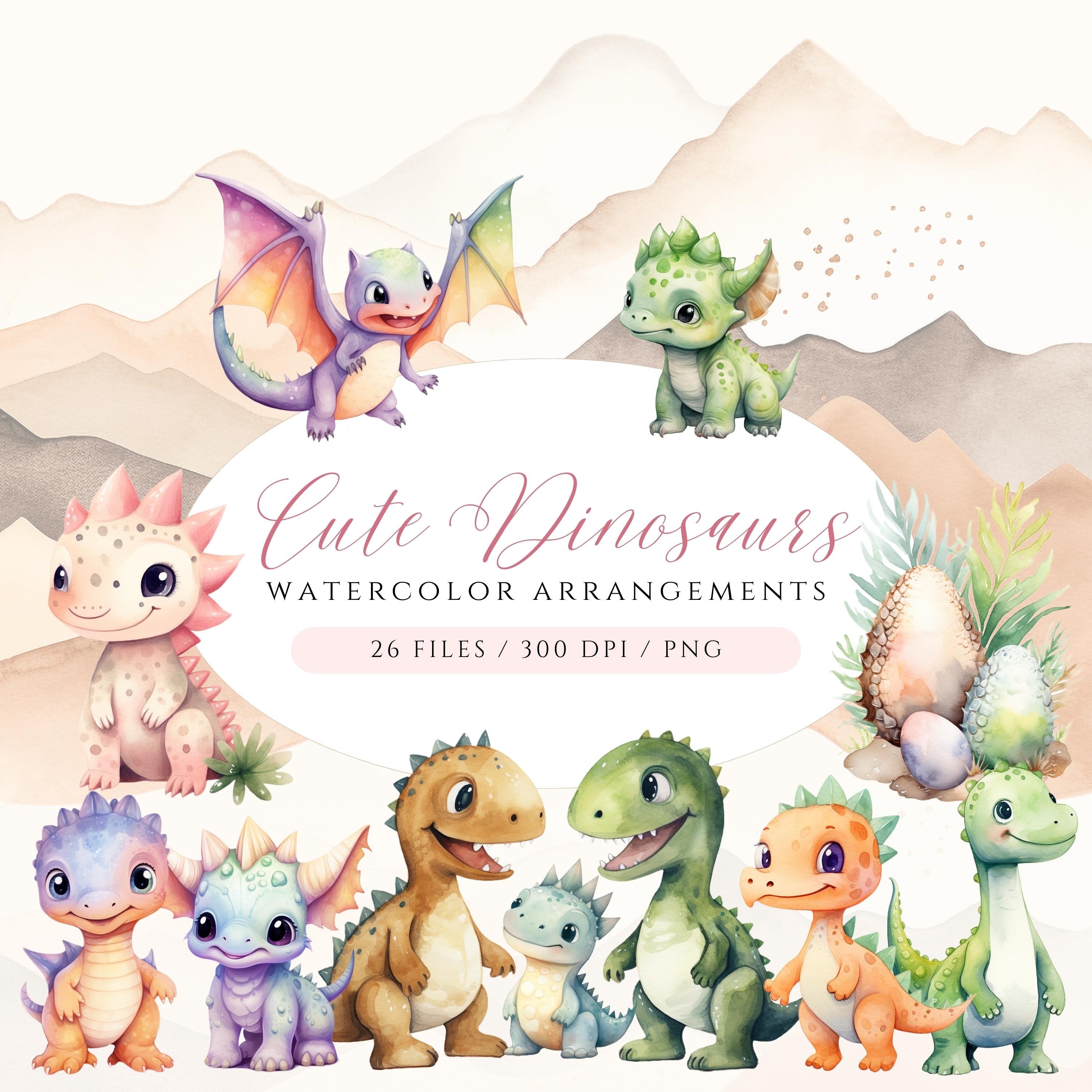 Watercolor Dino Clipart, Dinosaur Clipart, Nursery Clipart, PNG, Baby ...