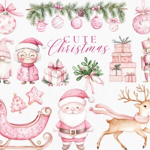 Pink Christmas PNG, Cute Christmas Clipart, Mrs Santa Claus, Santa ...