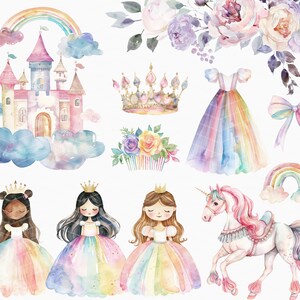 Rainbow Princess Watercolor Clipart, Cute Princess PNG, Colorful ...