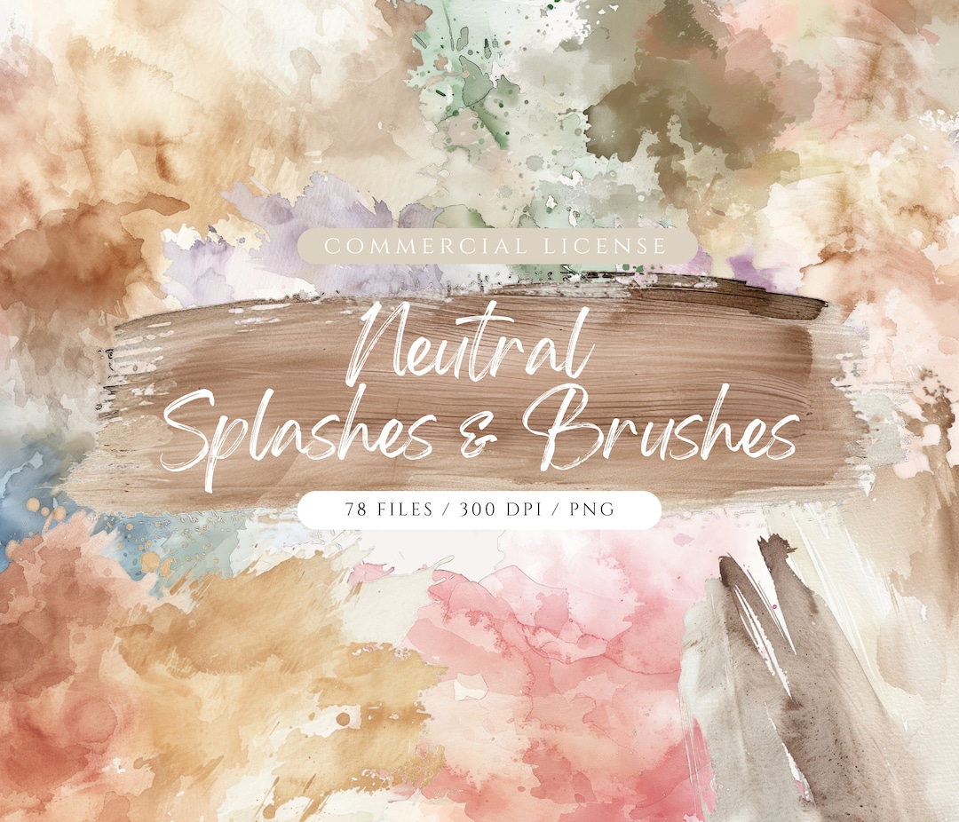 Neutral Watercolor Splashes Clipart: Brush Stroke Texture (digital ...