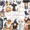 Watercolor Halloween Clipart, Beige Halloween, Witch, Ghost, Spider ...