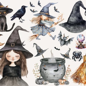 Halloween Clipart Bundle, Watercolor Witch, Pumpkin, Ghost (digital ...