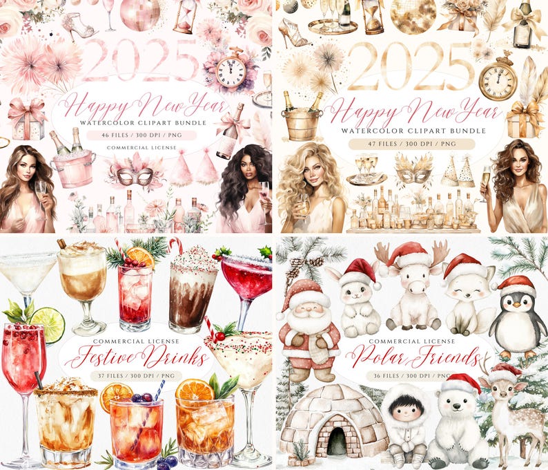 1300+ Watercolor Christmas Clipart Bundle: Boho, Woodland, Pink Xmas ...