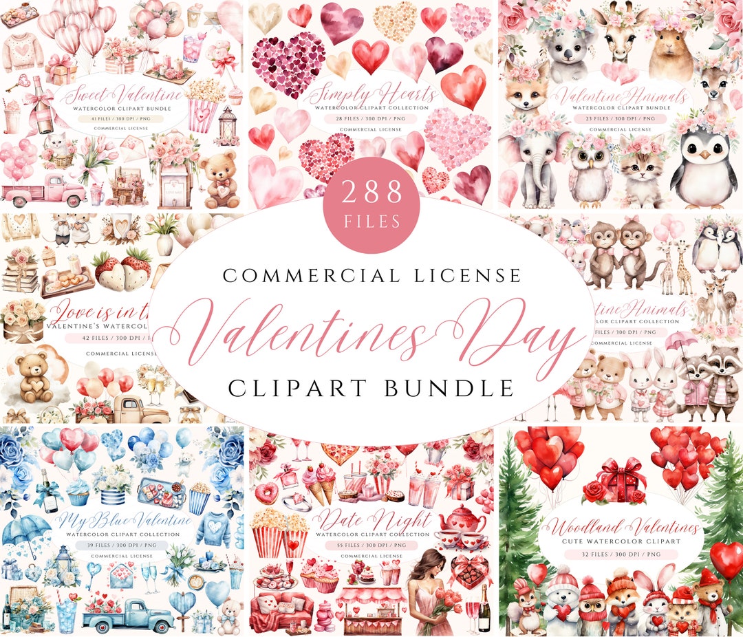 Watercolor Valentines Day Clipart Bundle, Boho Valentines Clipart ...