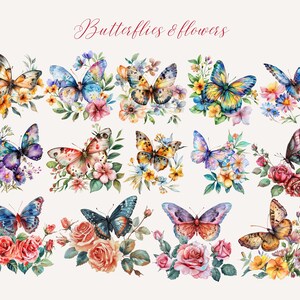 Colorful Butterfly Clipart, Butterflies and Flowers, Floral Butterfly ...