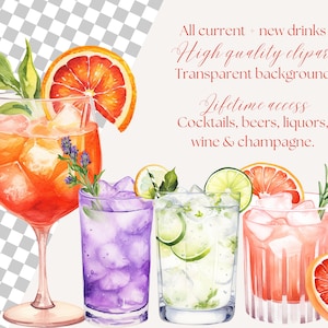 400+ Watercolor Cocktail Clipart Bundle: Bar Menu, Champagne, Wine ...