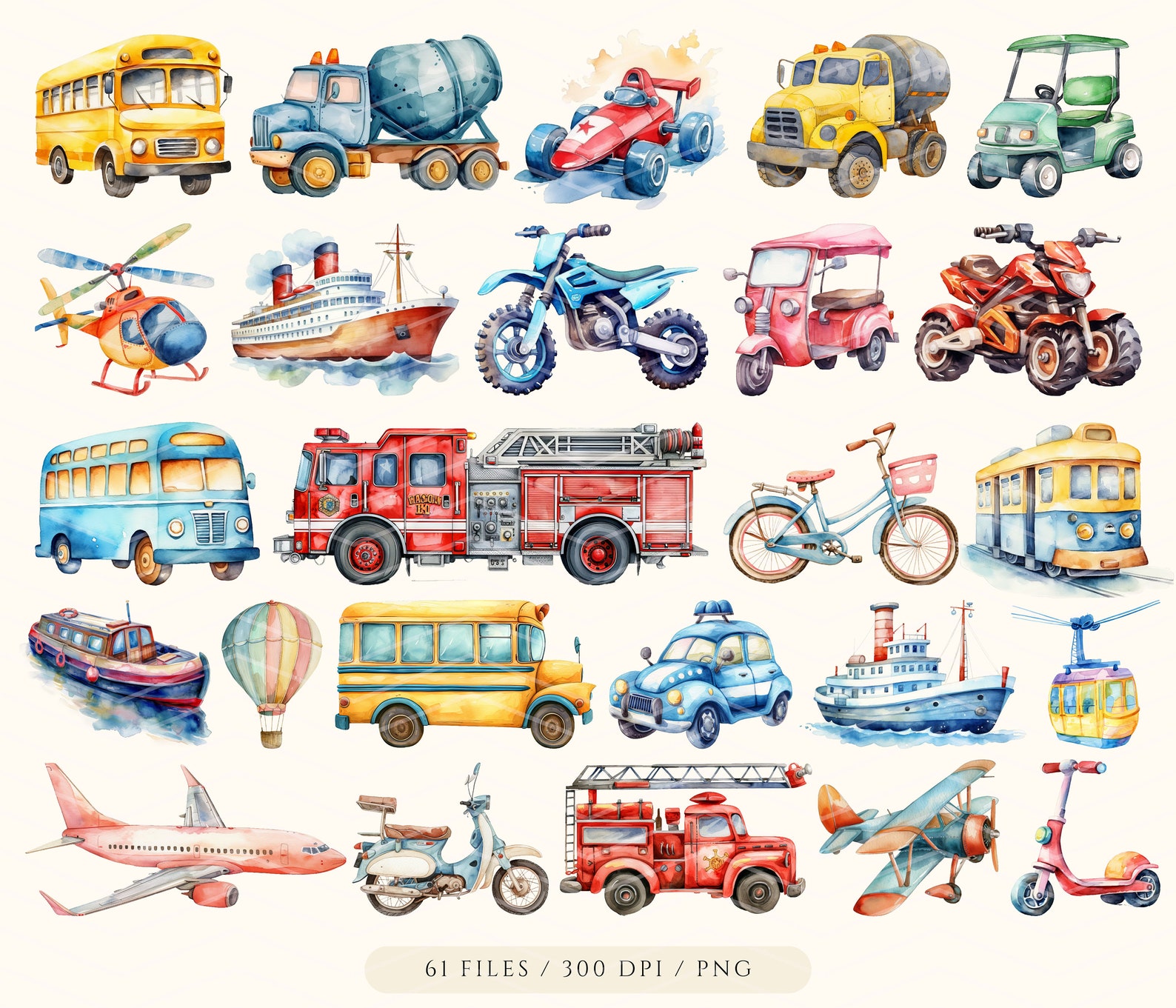 Watercolor Transportation Clipart, Vehicle Clipart, Public Transport ...