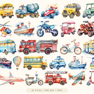 Watercolor Transportation Clipart: Vehicle Graphics (digital Download ...