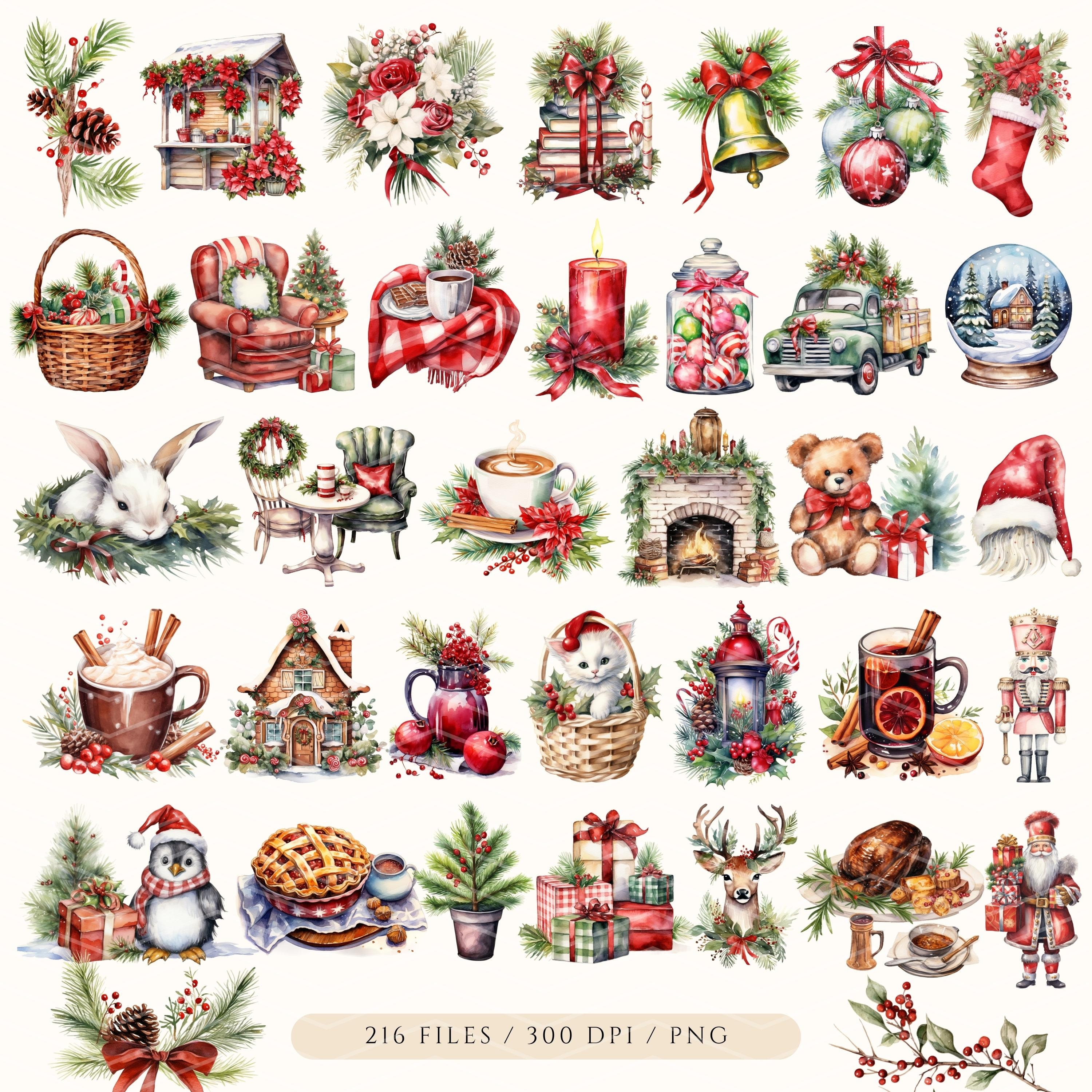 Watercolor Christmas Clipart Set Classic Christmas Clipart - Etsy UK