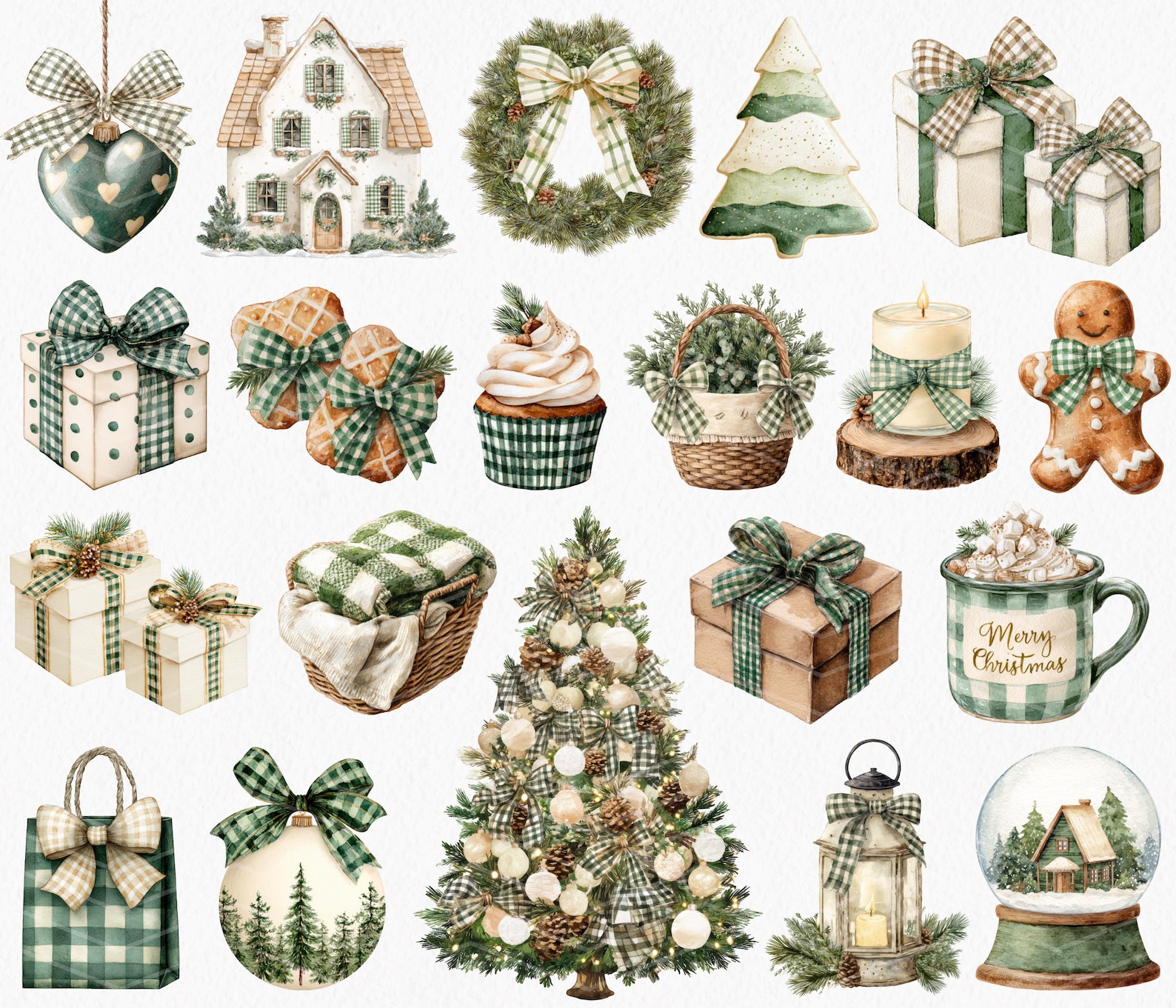 Neutral Christmas Clipart Bundle: Watercolor Rustic Christmas Graphics ...