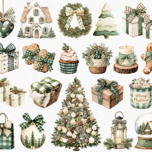 Neutral Christmas Clipart Bundle: Watercolor Rustic Christmas Graphics ...