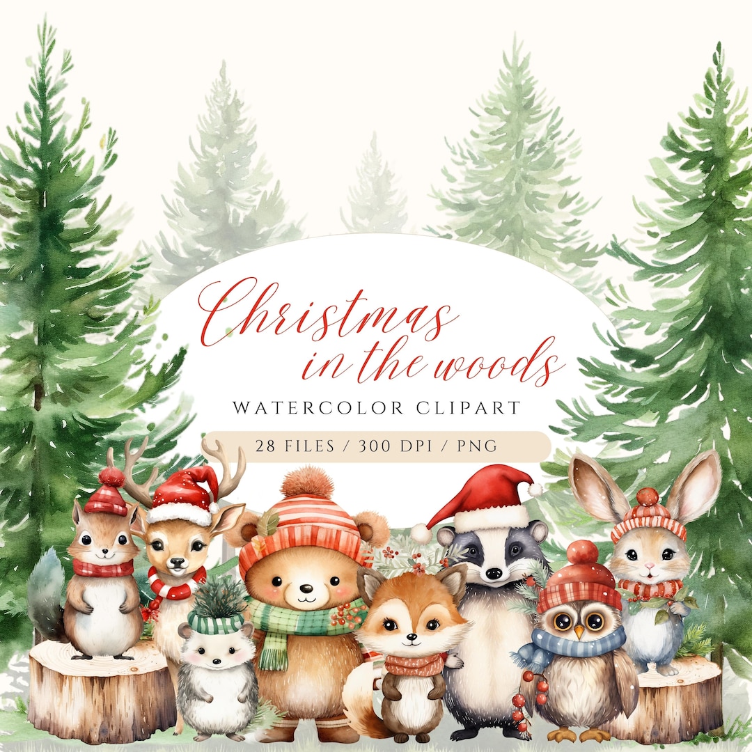 Watercolor Christmas Woodland Animals Clipart (digital Download) - Etsy
