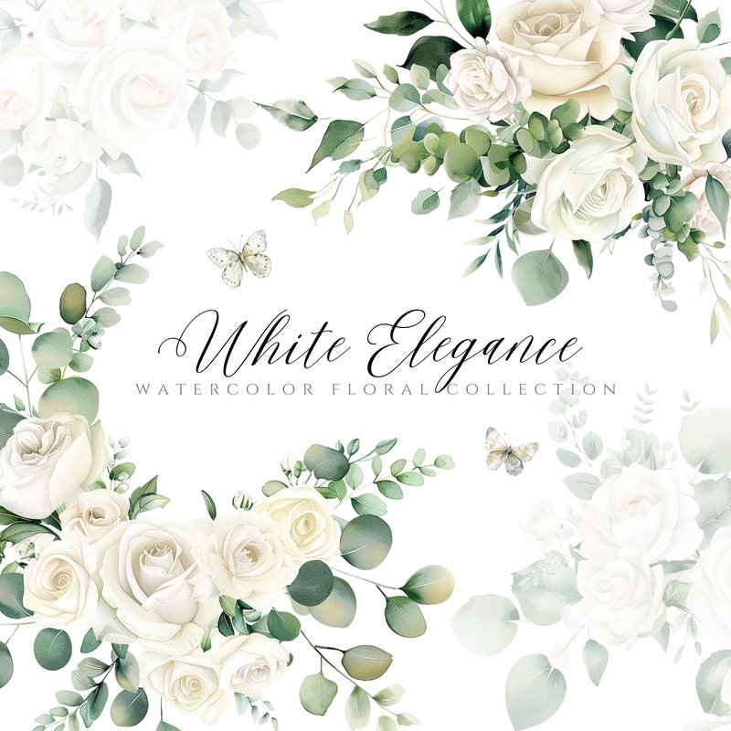 Rustic White Floral Clipart - Etsy