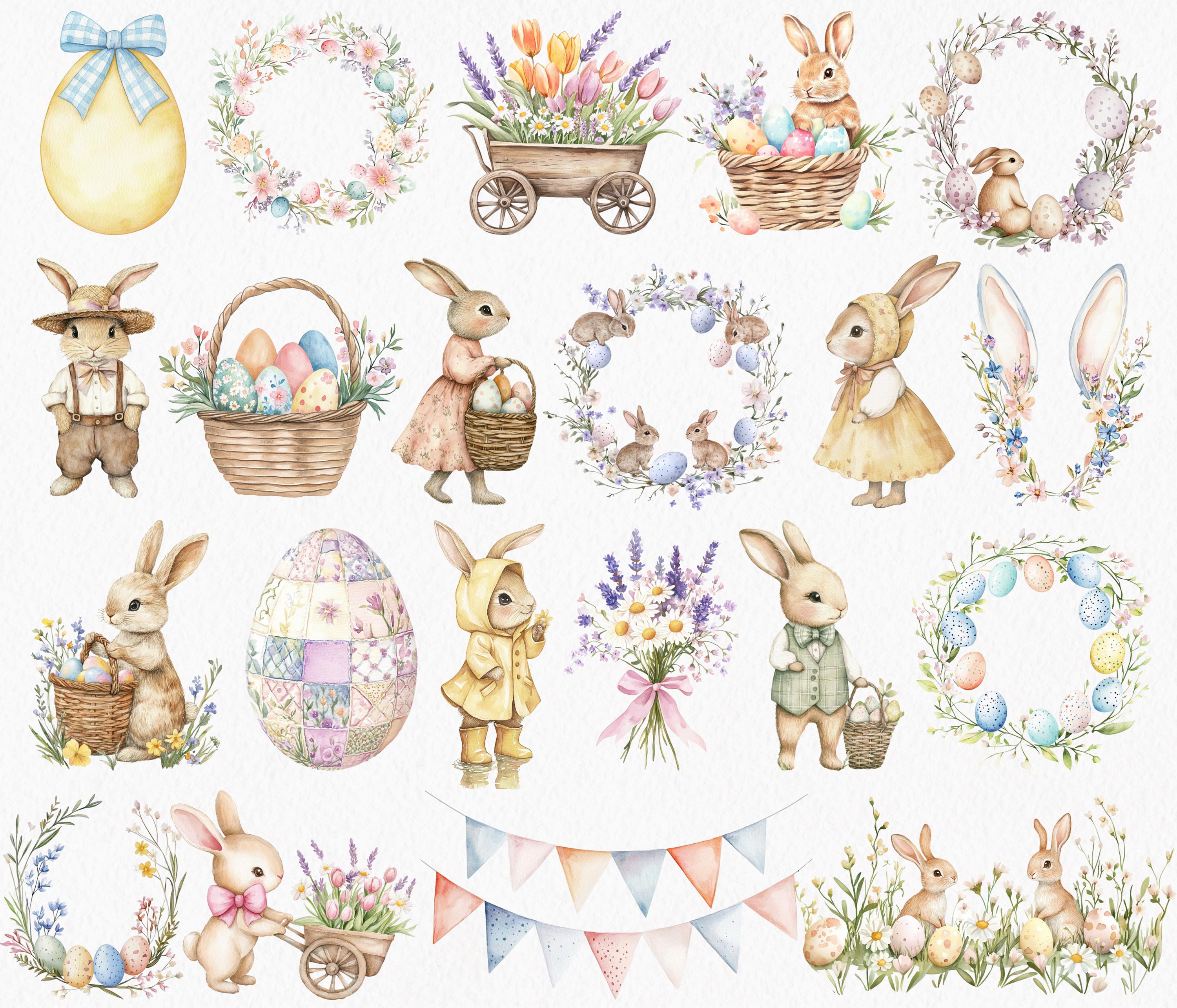 Watercolor Easter Bunny Clipart: Vintage Pastel PNG (digital Download ...