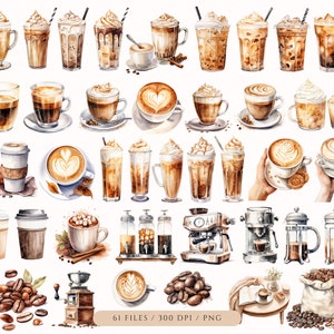 Watercolor Coffee Clipart, Coffee Lover PNG, Coffee Beans, Barista ...