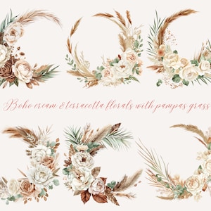Beige Boho Floral Clipart, Floral Watercolor Clipart, Autumn Flowers ...