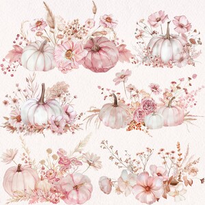 Blush Floral Pumpkin Watercolor Clipart: Pink Autumn Flowers (PNG) - Etsy