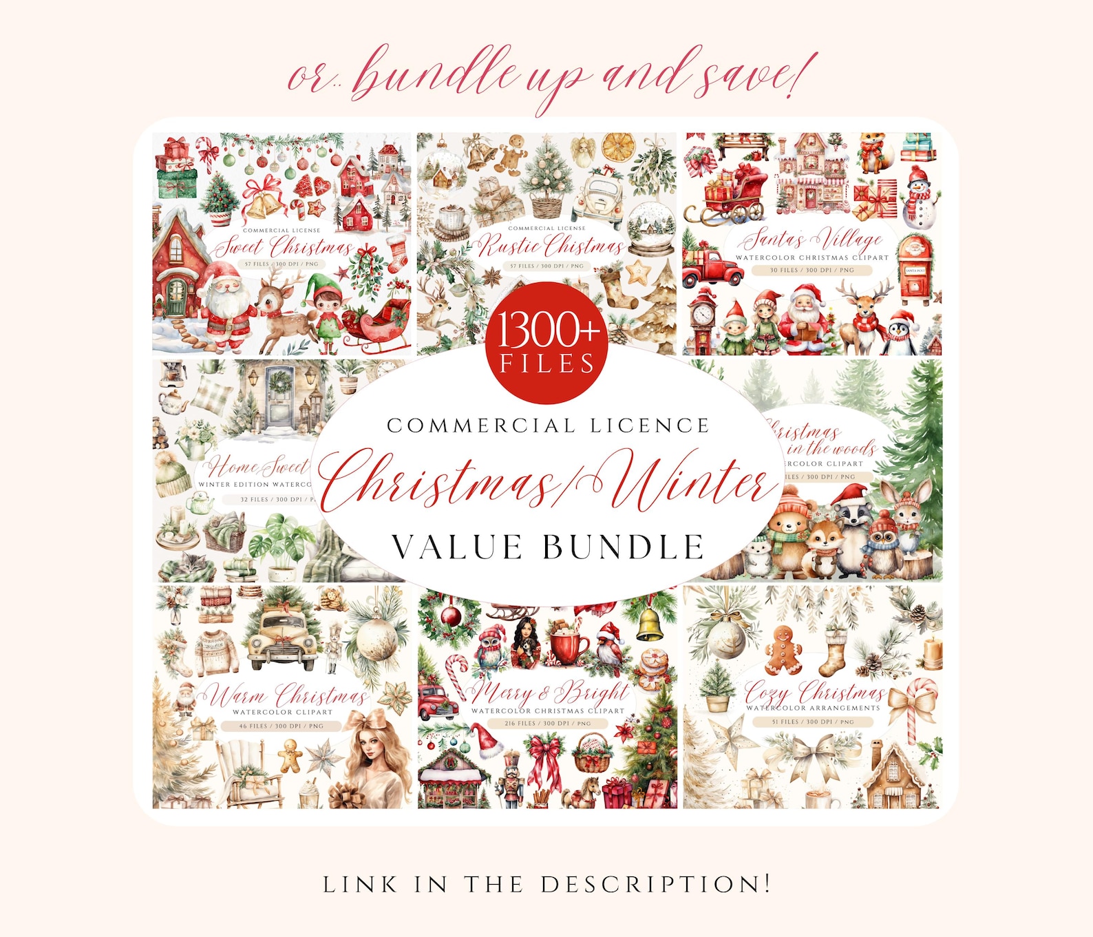 Neutral Christmas Clipart Bundle: Watercolor Rustic Christmas Graphics ...
