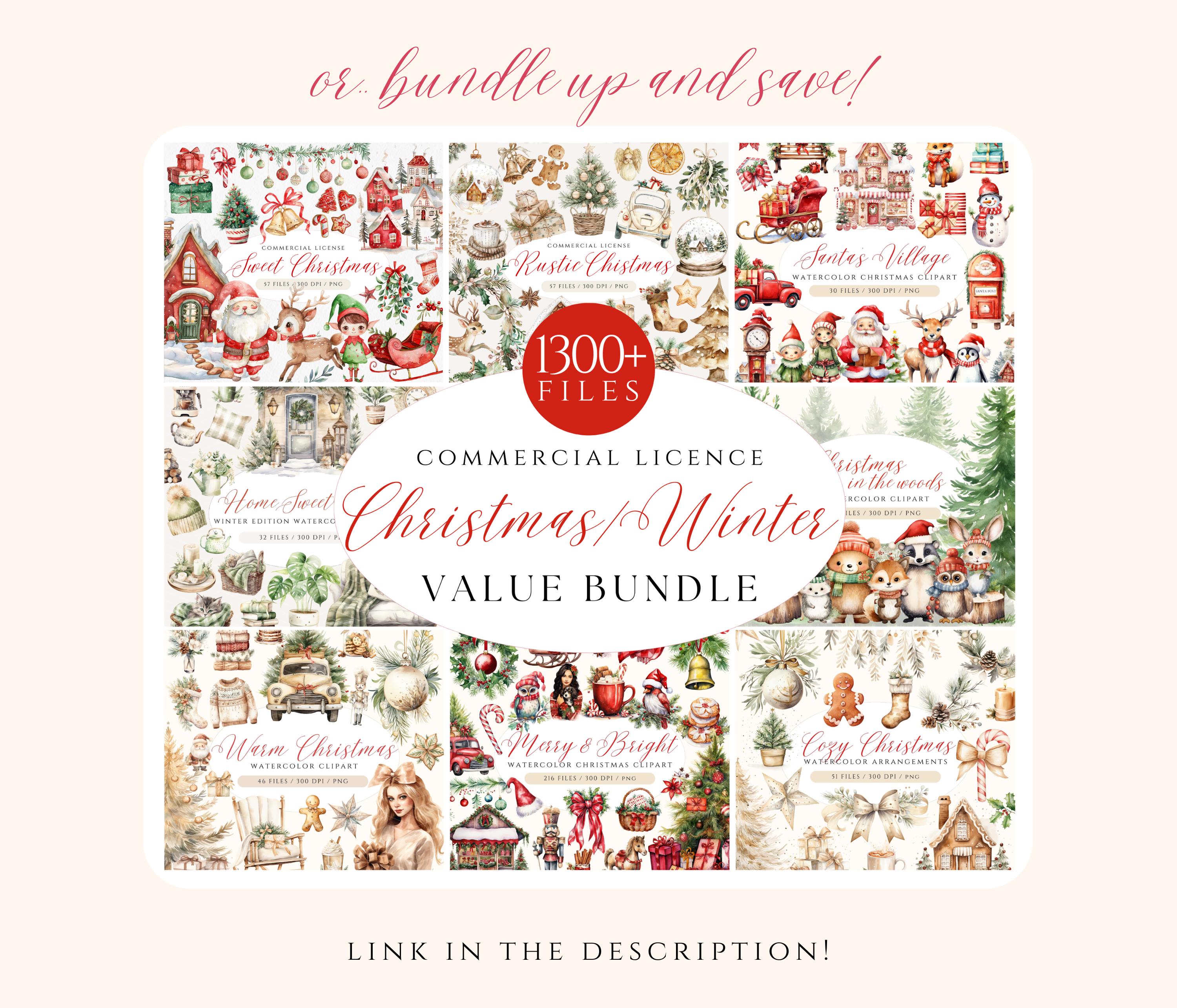Neutral Christmas Clipart Bundle: Watercolor Rustic Christmas Graphics ...