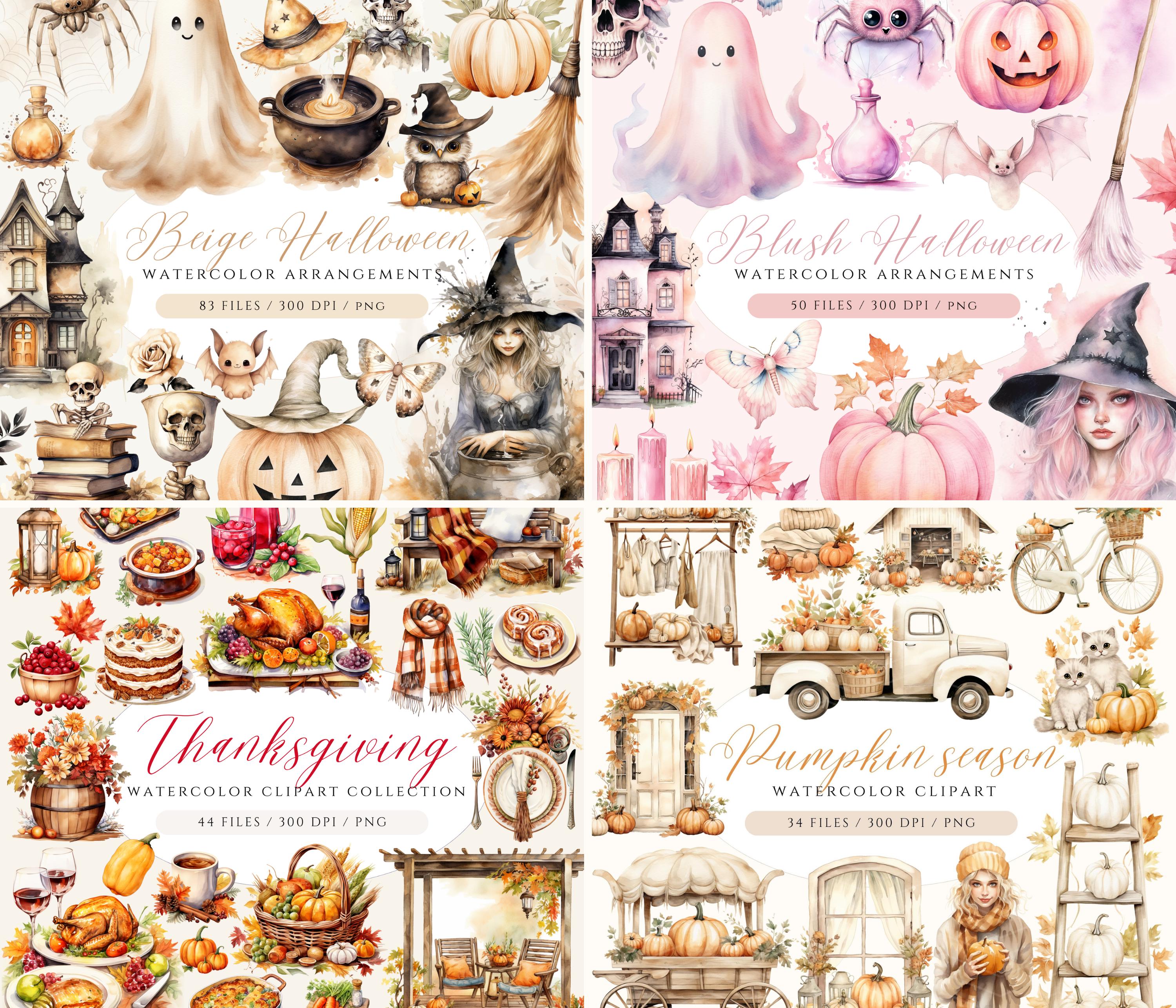 1000+ Fall Clipart Bundle: Watercolor Autumn, Halloween, Boho Pumpkin ...