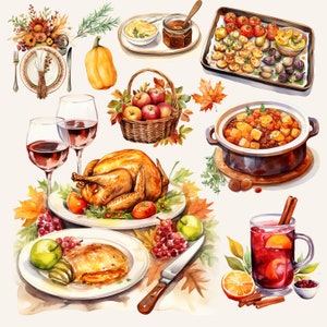 Thanksgiving Clipart Bundle: Cozy Autumn Harvest Dinner (PNG) - Etsy