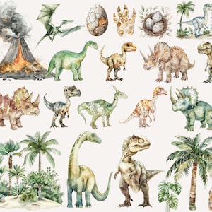 Watercolor Dinosaur Clipart Bundle: Dino Nursery Art (PNG Digital ...