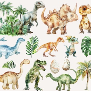 Watercolor Dinosaur Clipart Bundle: Dino Nursery Art (PNG Digital ...
