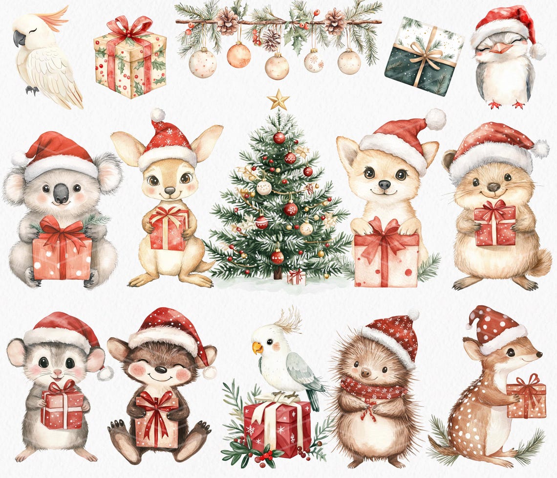 Australian Christmas Animals Clipart, Festive PNG, Aussie Wildlife ...