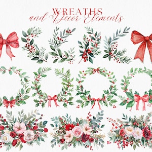 Watercolor Christmas Clipart Bundle: Santa's Village, Reindeer, Elf ...