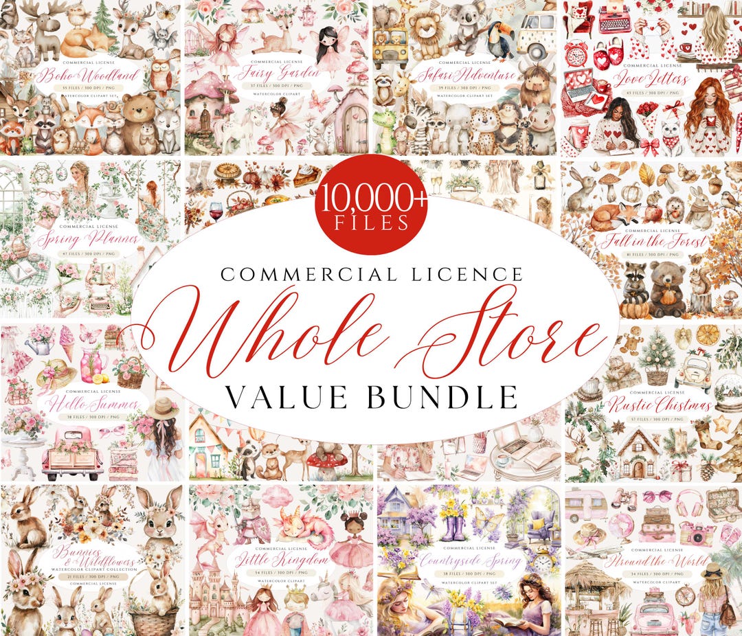 10,000+ Whole Store Watercolor Clipart Bundle: Commercial License (PNG ...