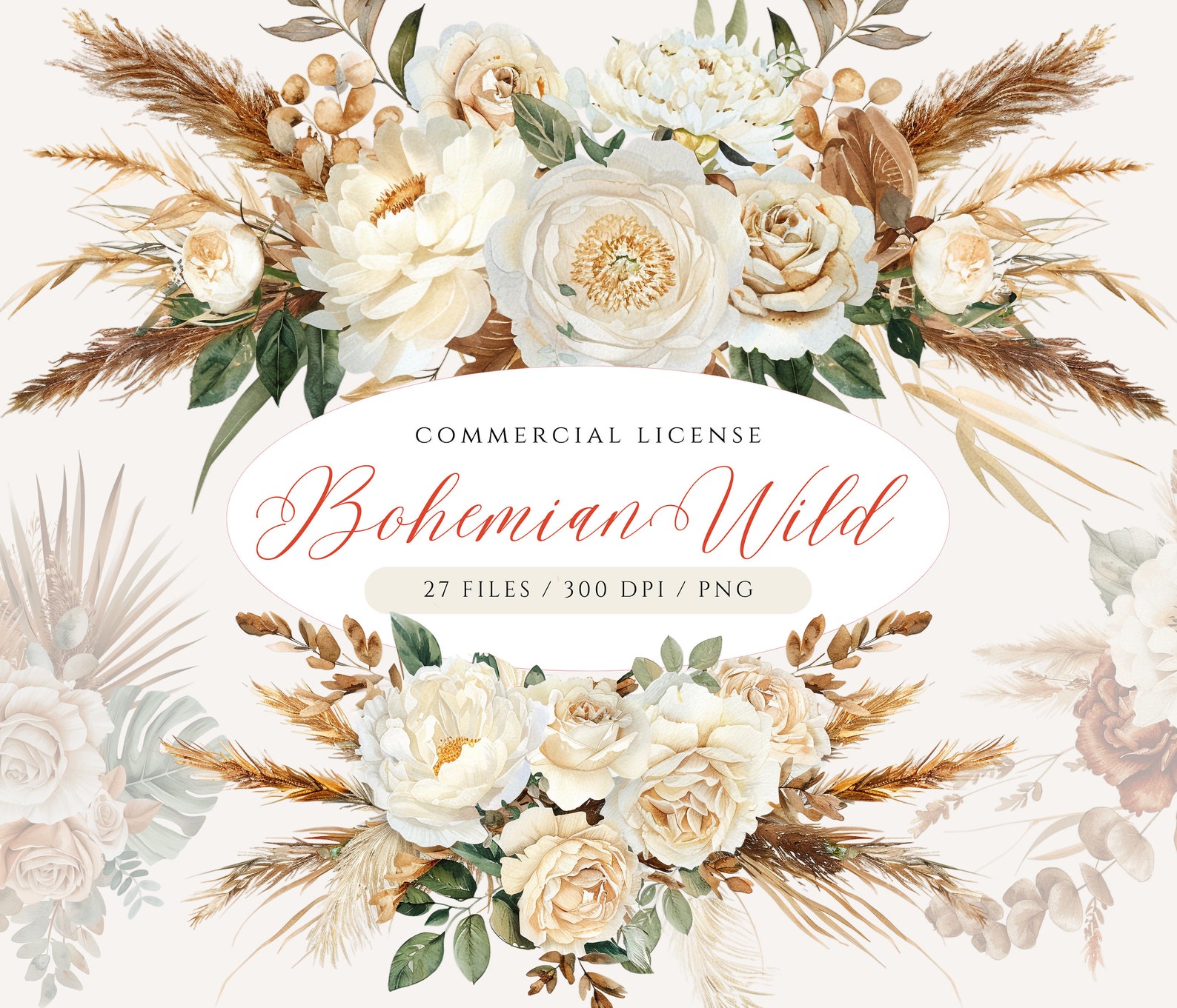 Boho Terracotta Floral Clipart: Autumn Watercolor Flowers (digital ...